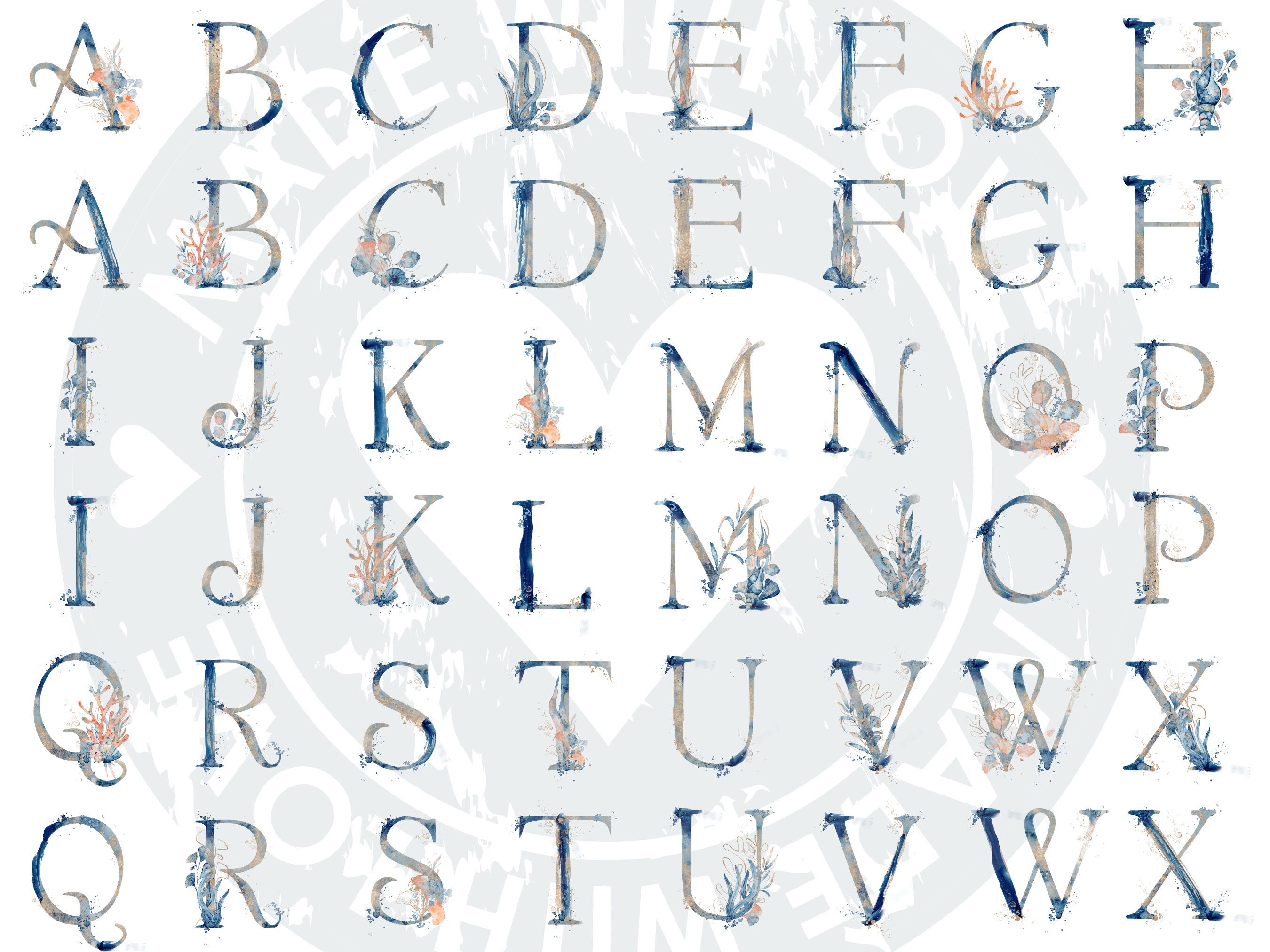 Watercolor Sea Alphabet Clipart Bundle Teacher Digital - Etsy