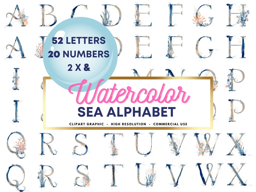 Watercolor Sea Alphabet Clipart Bundle Teacher Digital - Etsy