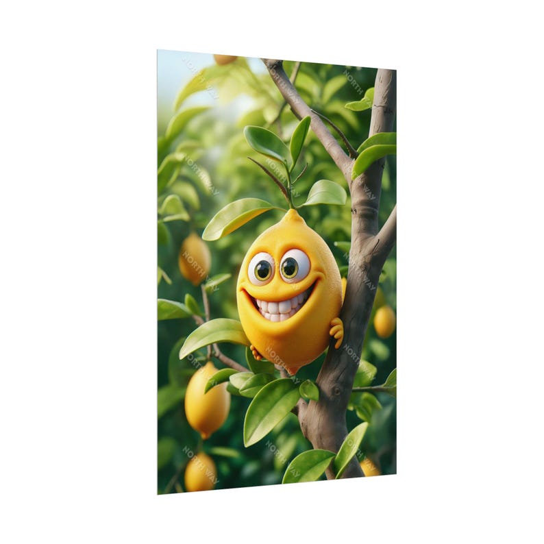 Happy Lemon in the Tree, Digital Poster – Cute and Funny Fruit ...