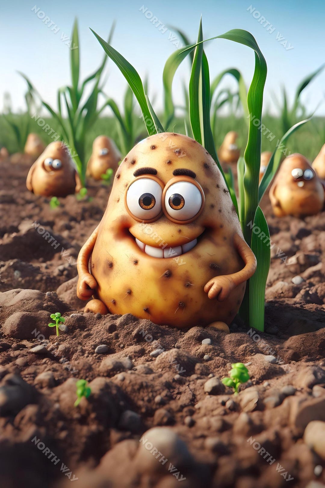 Potato in the Field, Digital Poster – Funny and Cute Veggie ...