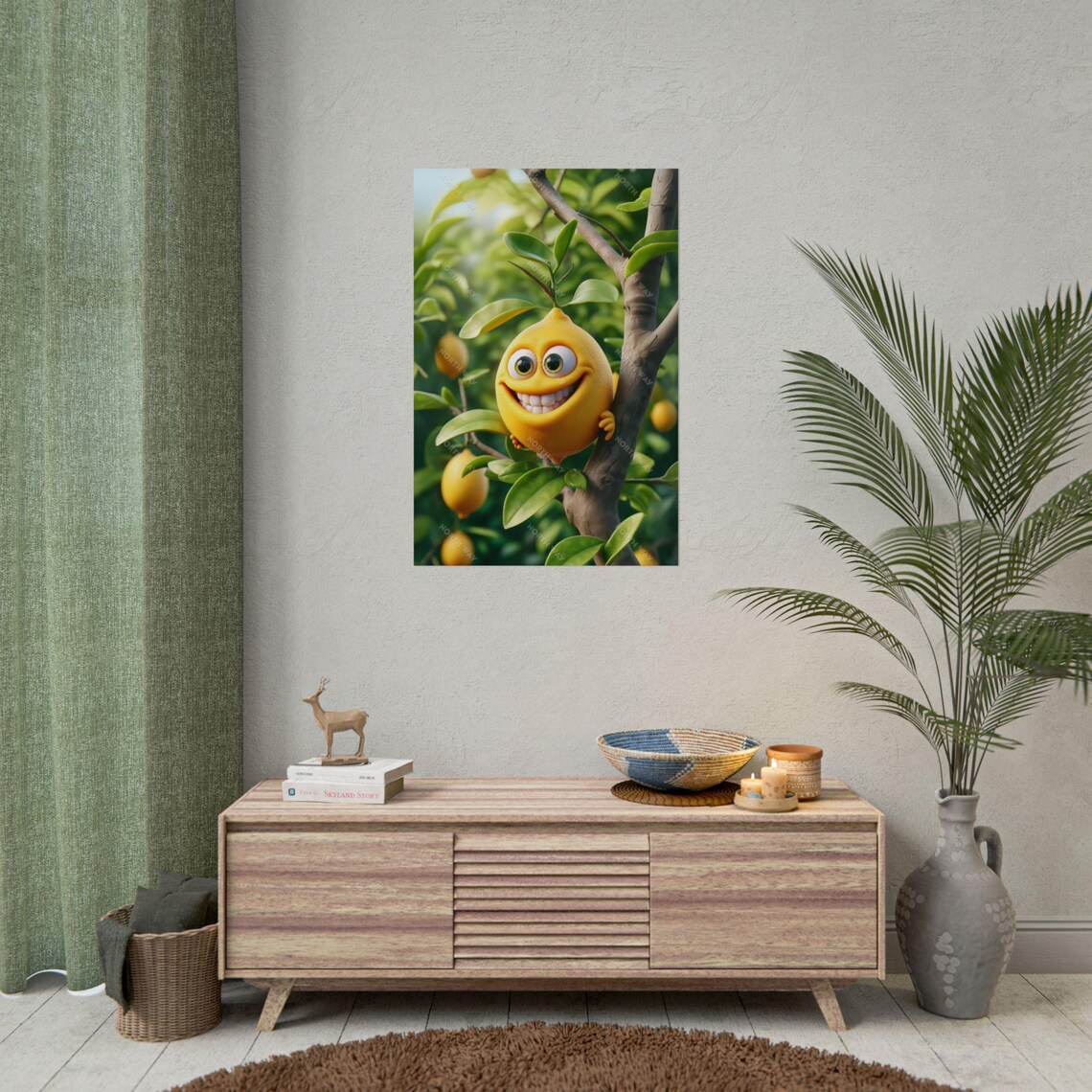 Happy Lemon in the Tree, Digital Poster – Cute and Funny Fruit ...