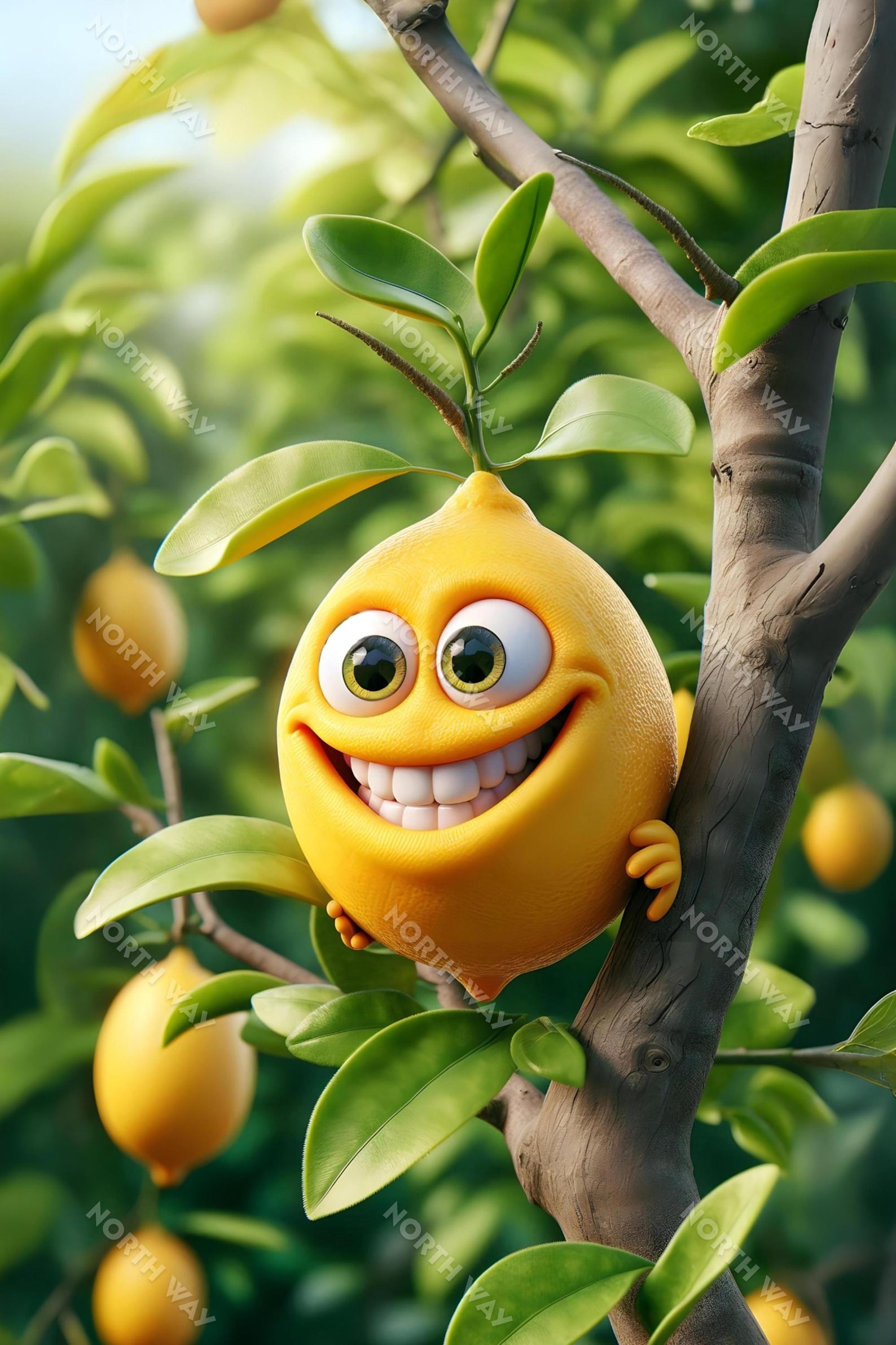 Happy Lemon in the Tree, Digital Poster – Cute and Funny Fruit ...