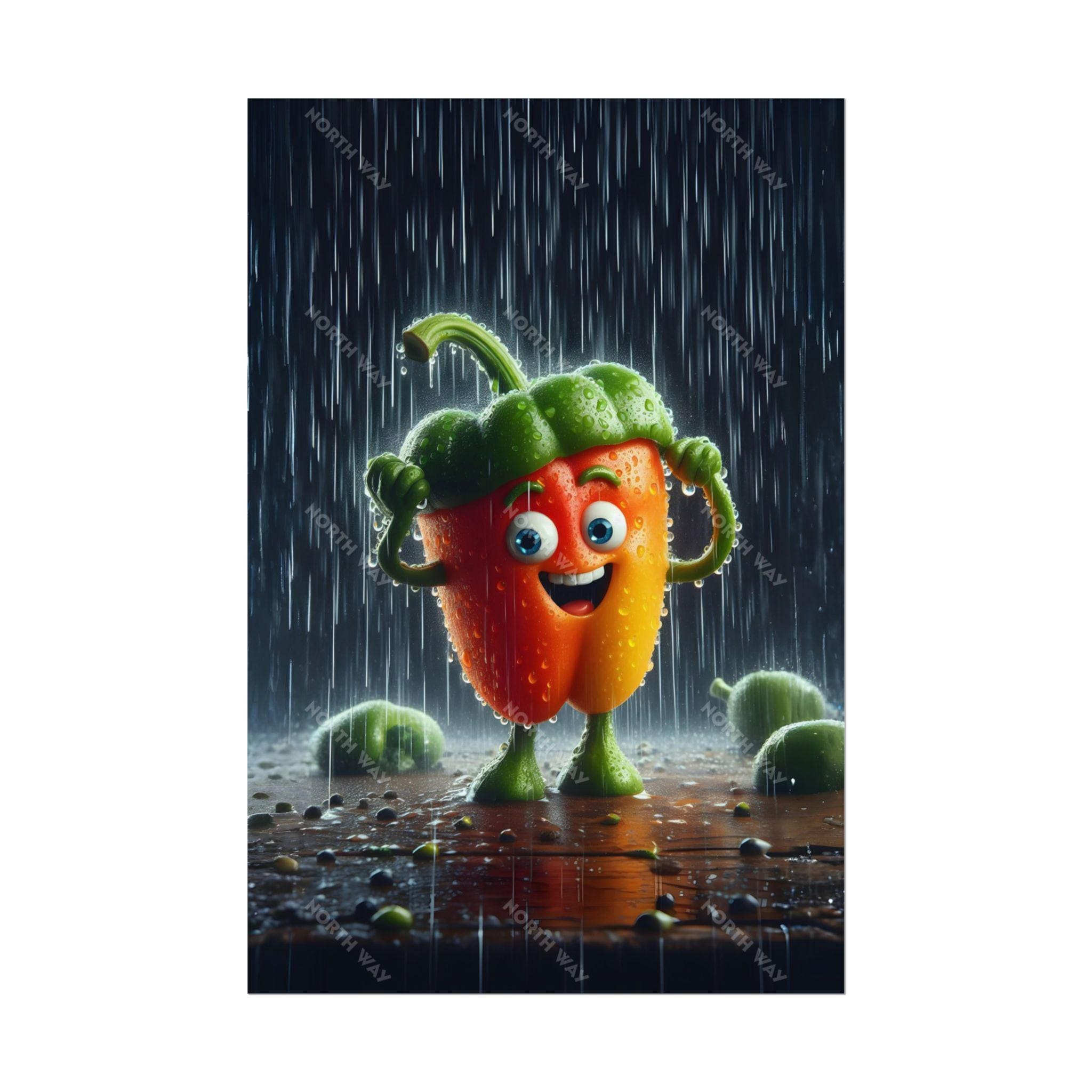 Happy Bell Pepper in the Rain, Digital Poster – Funny and Colorful ...