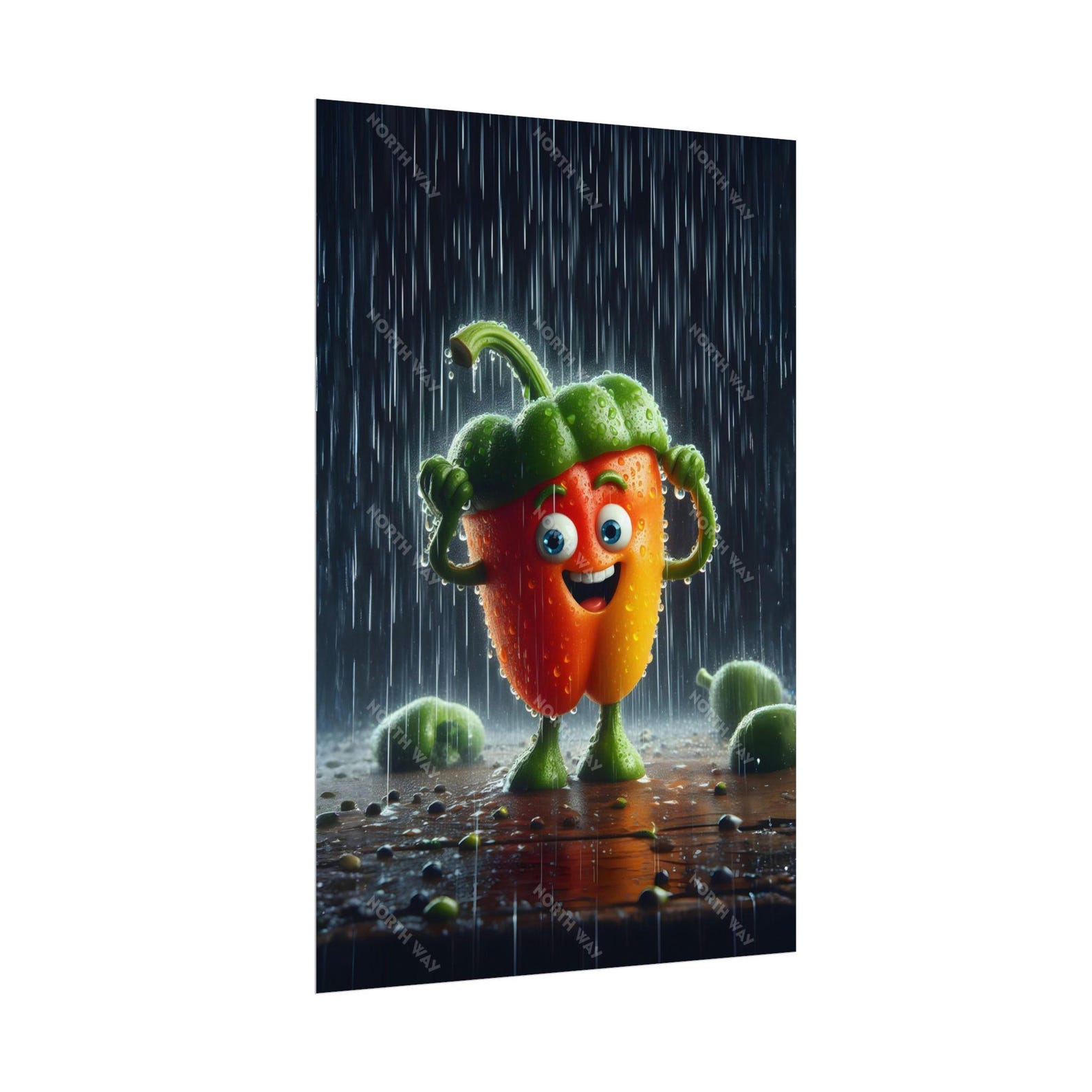 Happy Bell Pepper in the Rain, Digital Poster – Funny and Colorful ...