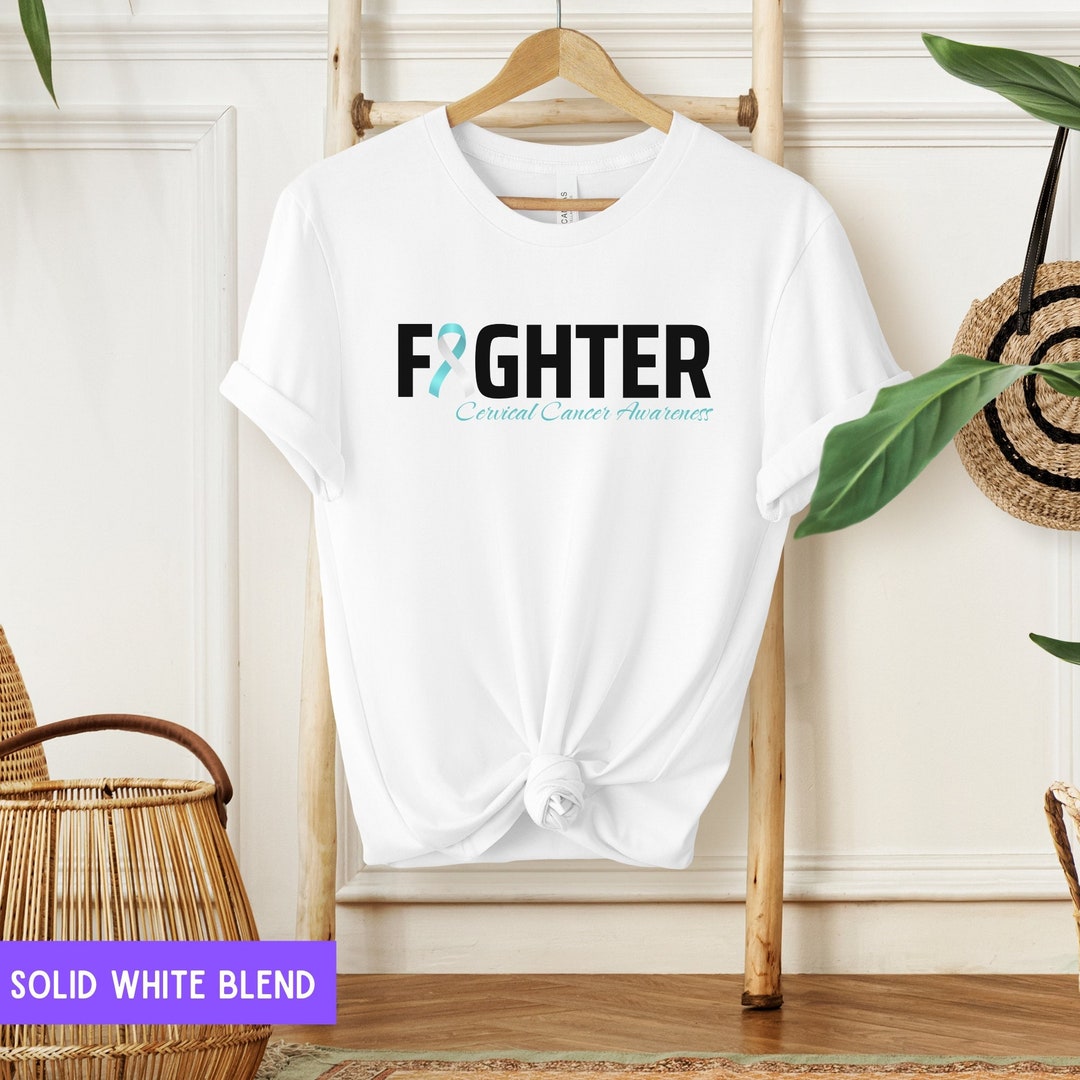 Cervical Cancer Fighter Ribbon Shirt, Cervical Cancer T-shirt, Teal ...
