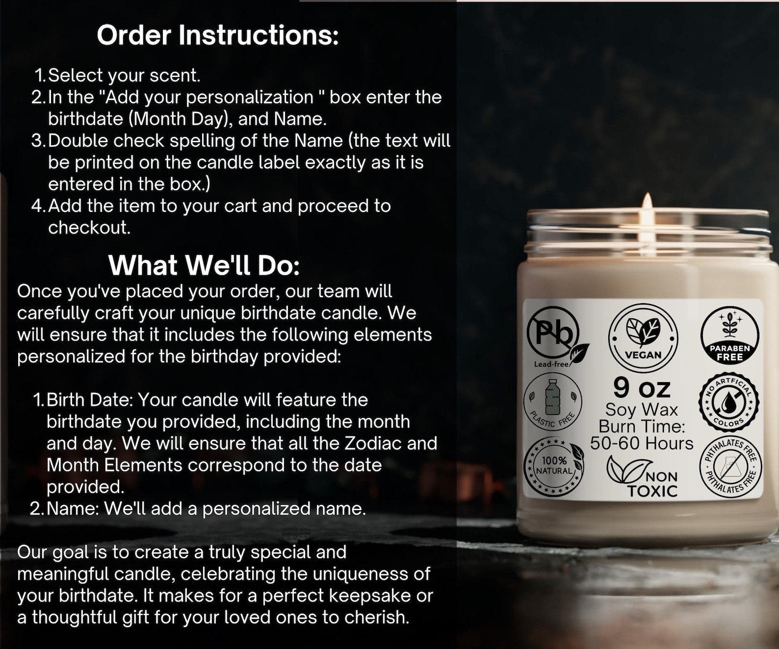 Personalized Gifts for Her Birthdate Candle | Customized Name Birthdate ...