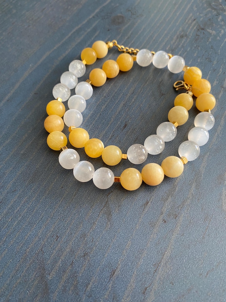 Yellow Calcite and Selenite Beaded Necklace: 14k Gold Plated,gemstone ...