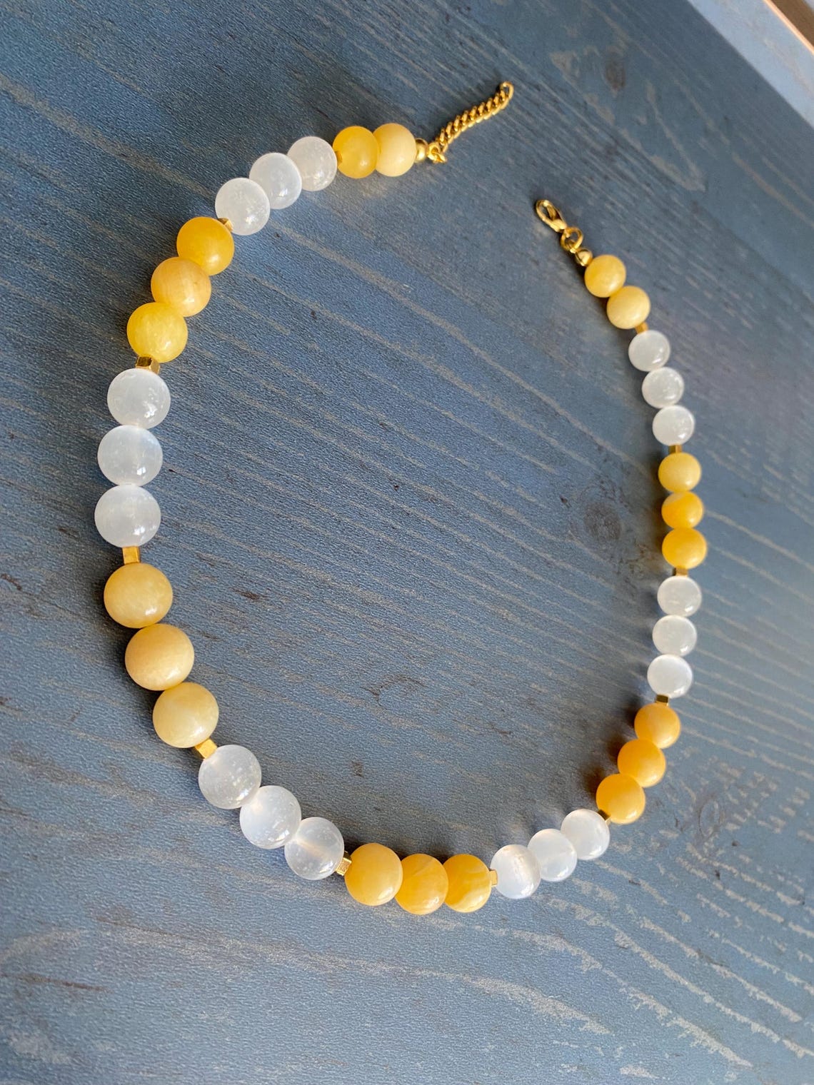 Yellow Calcite and Selenite Beaded Necklace: 14k Gold Plated,gemstone ...