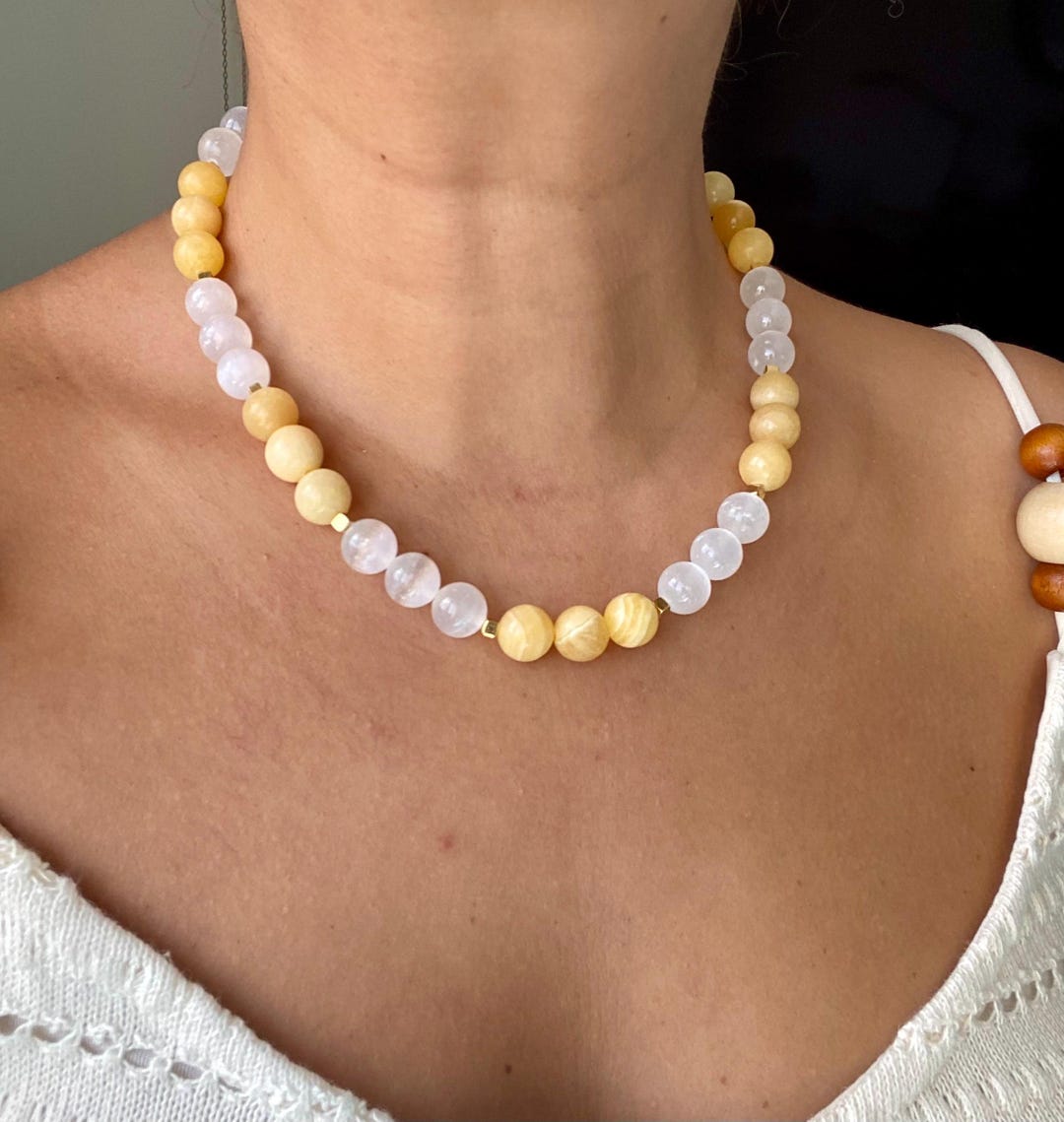 Yellow Calcite and Selenite Beaded Necklace: 14k Gold Plated,gemstone ...