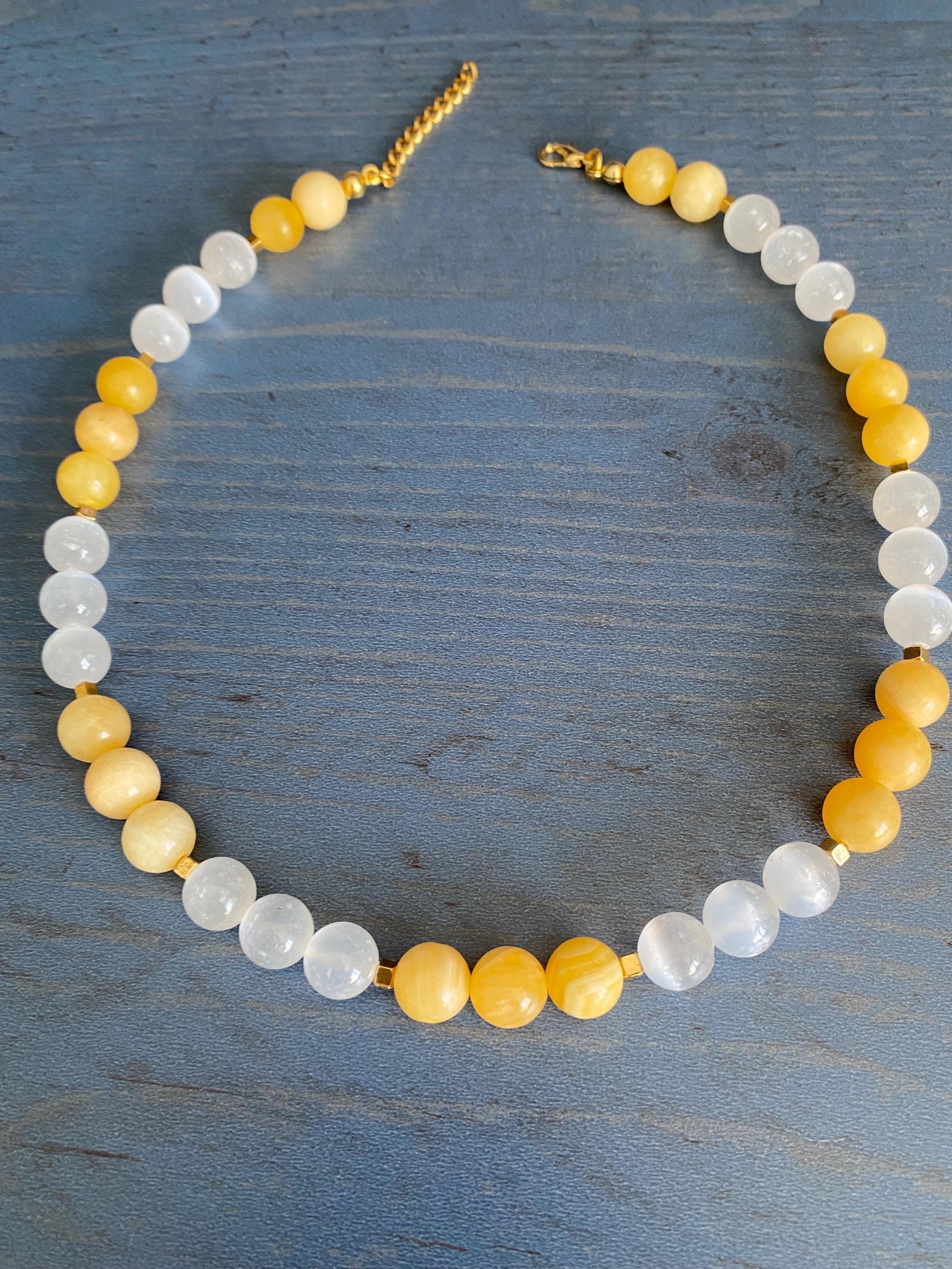 Yellow Calcite and Selenite Beaded Necklace: 14k Gold Plated,gemstone ...