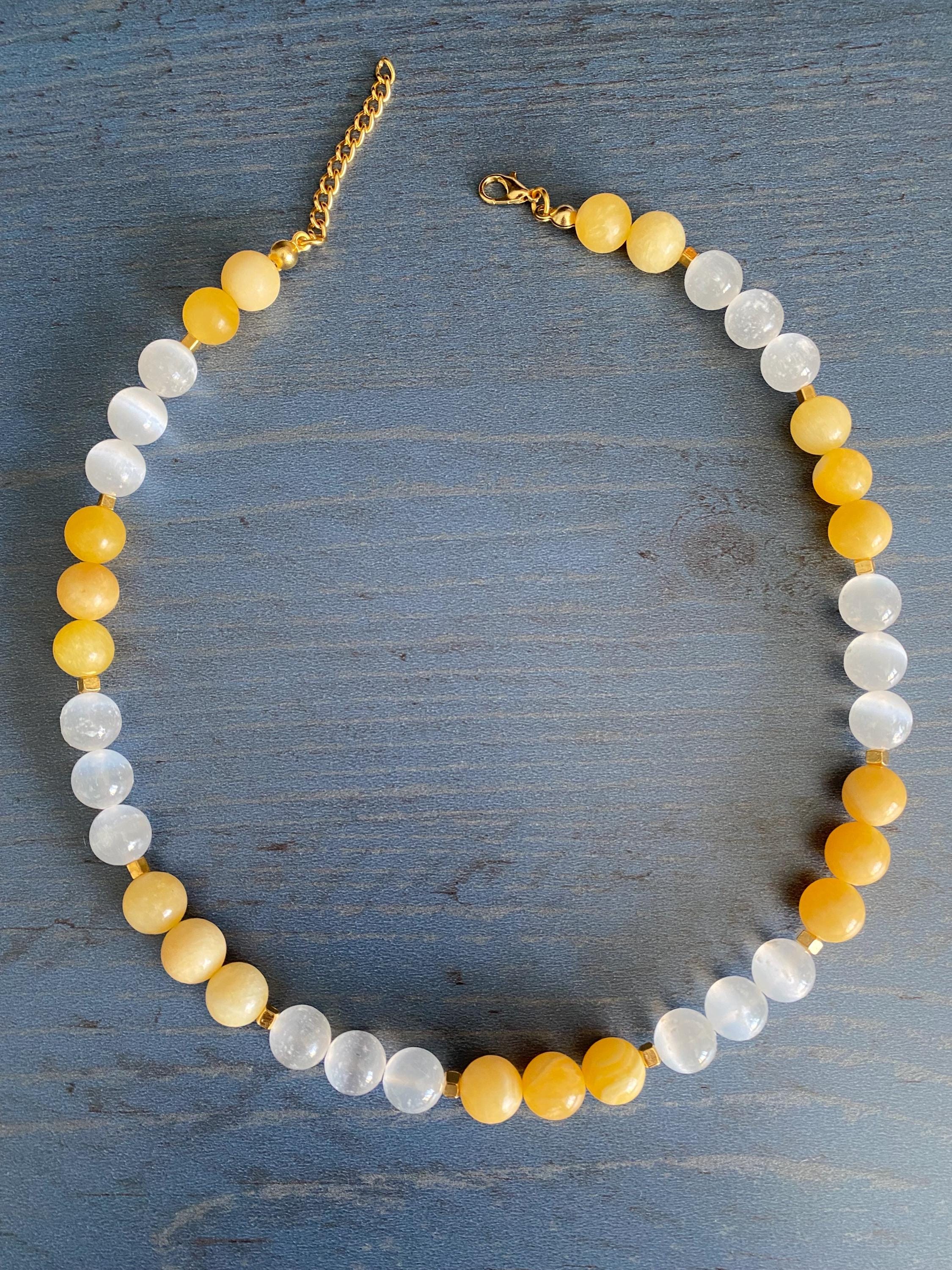 Yellow Calcite and Selenite Beaded Necklace: 14k Gold Plated,gemstone ...