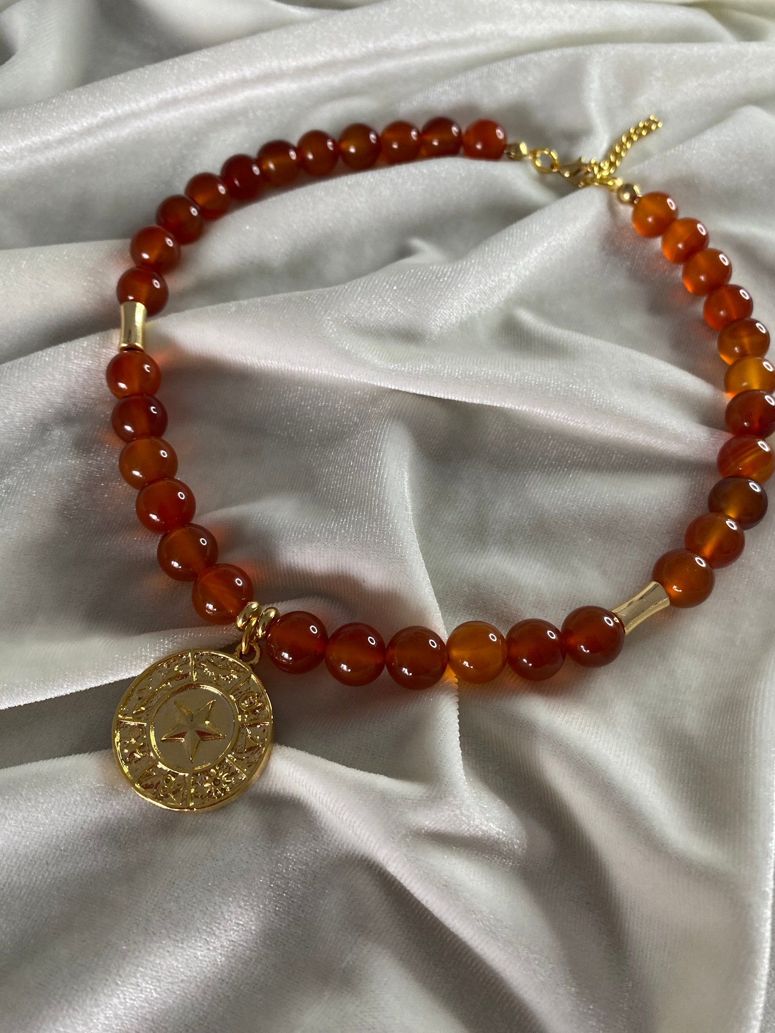 Statement Gemstone Choker for Women, Fire Agate Necklace , Orange Beaded Necklace , Handmade ...