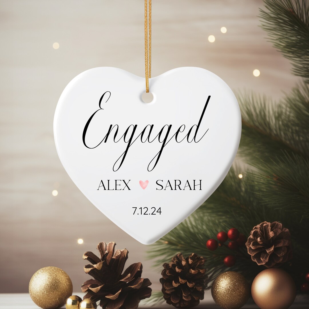 Personalized Heart Ceramic Christmas Ornament for Newly Engaged Couples ...