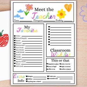 Teacher Favorite Things Questionnaire | Back to School Teacher Survey ...