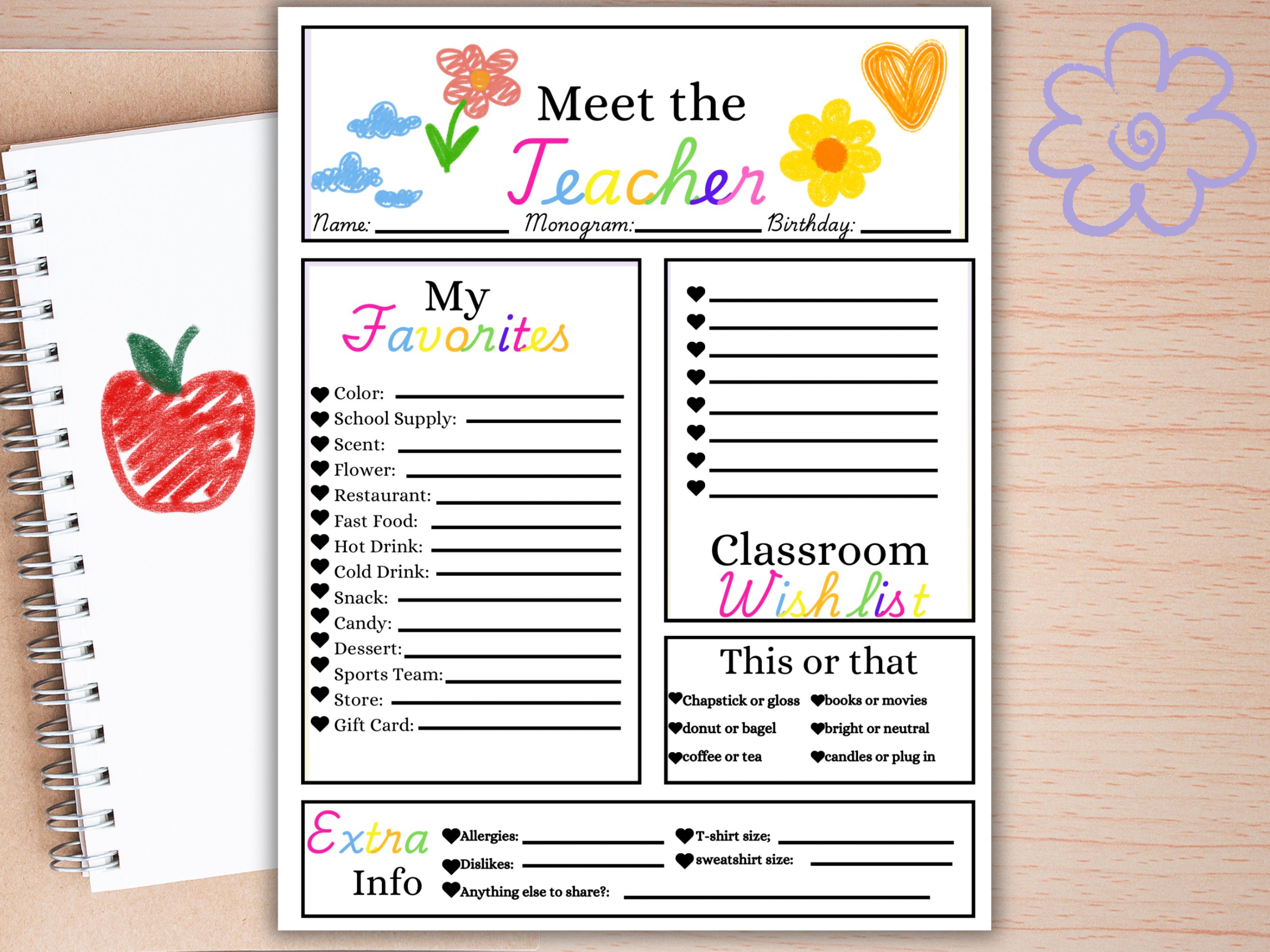 Teacher Favorite Things Questionnaire | Back to School Teacher Survey ...