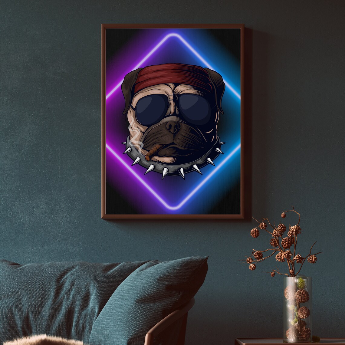 Neon Pug Wallart - Etsy