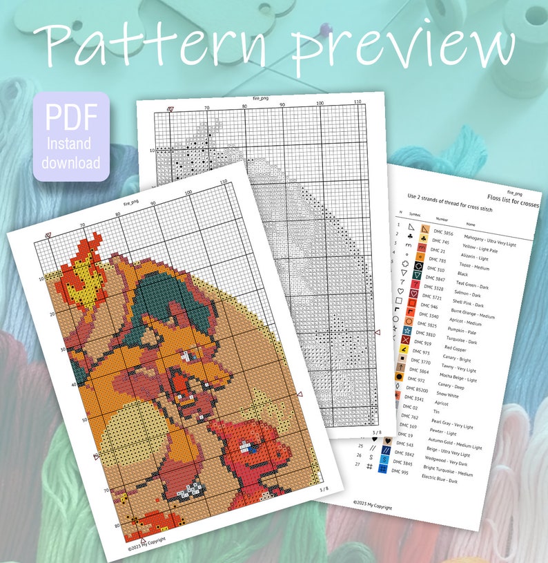 Pokémon Starters Generation 1 Evo Line | 3in1 Cross Stitch Pattern Pack ...