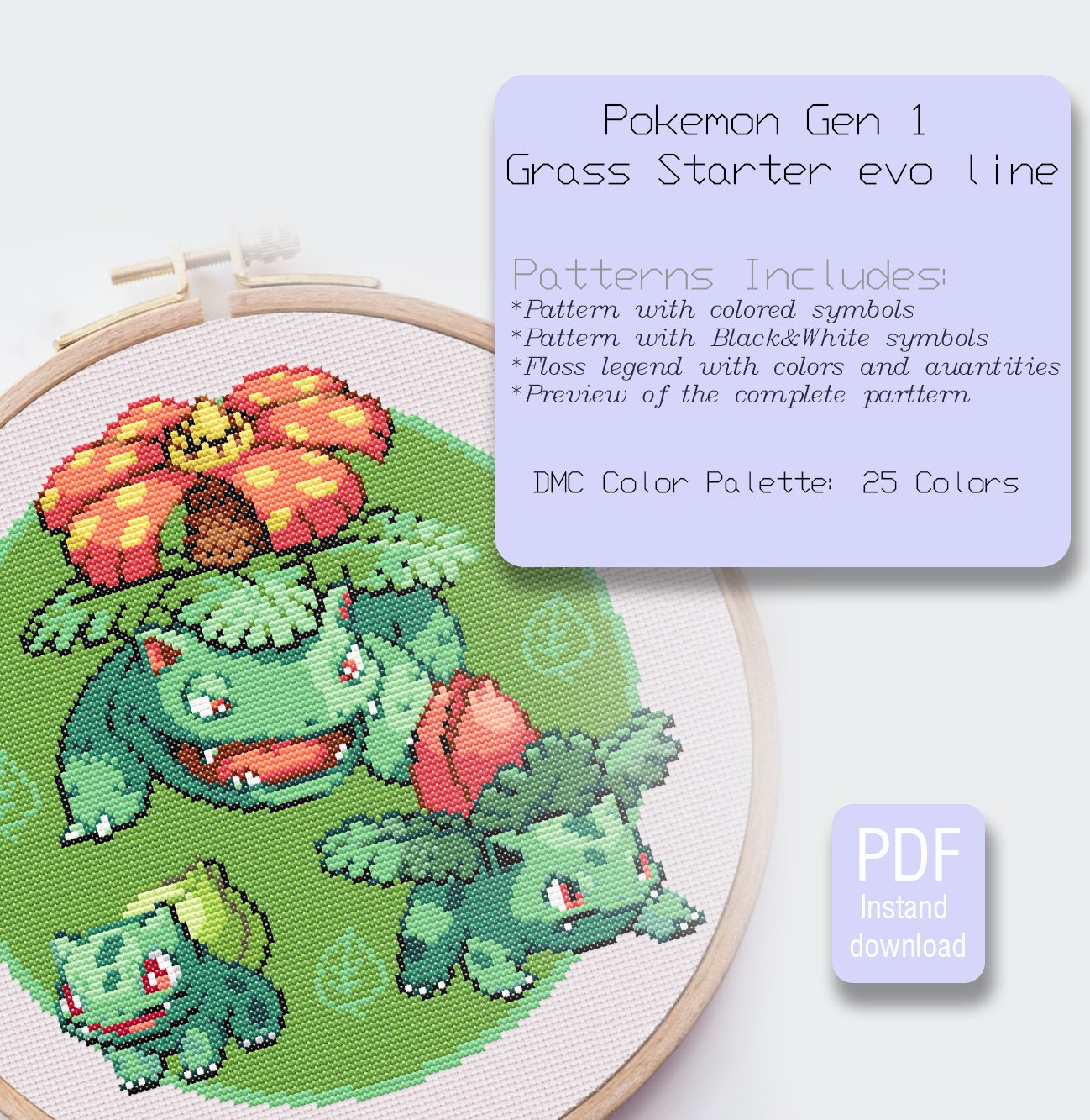 Pokémon Starters Generation 1 Evo Line Cross Stitch Pattern - PDF - Etsy