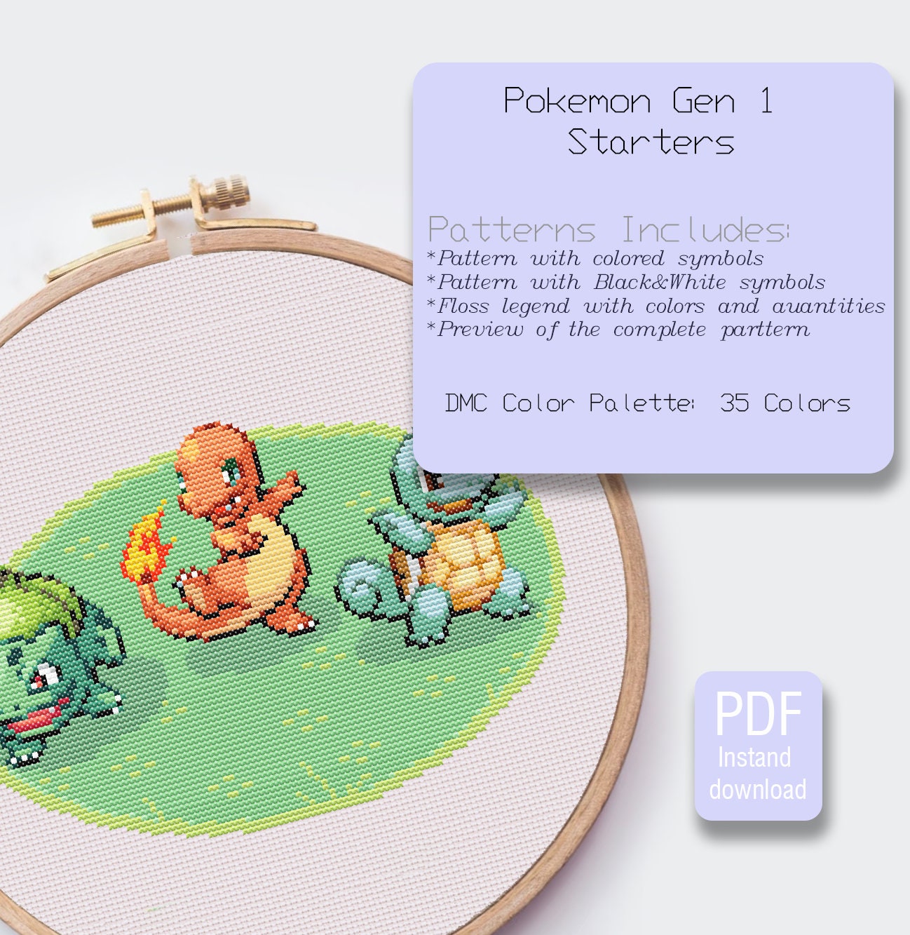Pokémon Generation 1 Starters Cross Stitch Pattern - PDF - Etsy