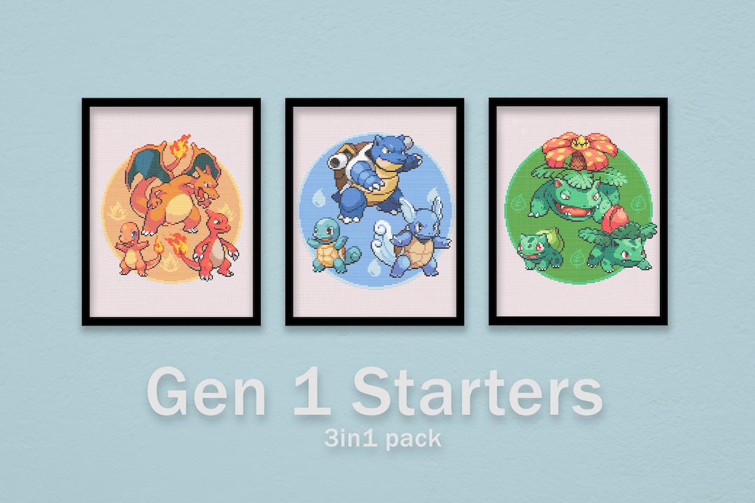 Pokémon Starters Generation 1 Evo Line | 3in1 Cross Stitch Pattern Pack ...