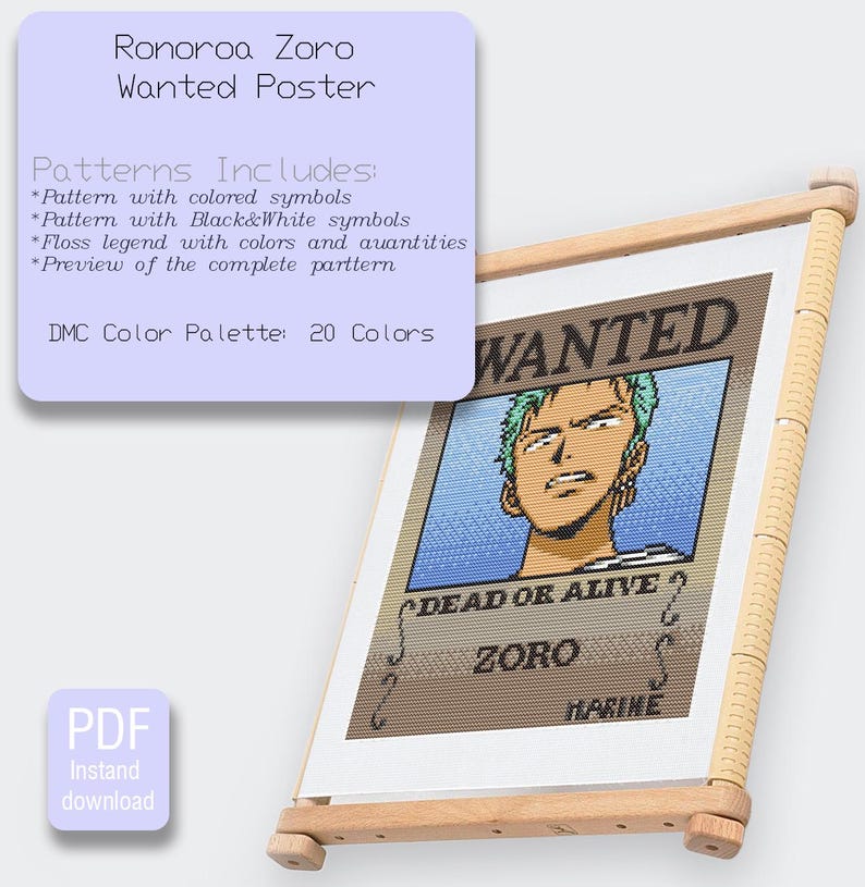 One Piece/ Zoro Cross Stitch Pattern - PDF - Etsy
