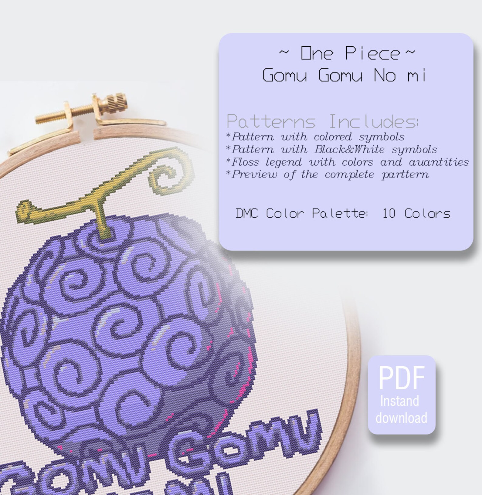 One Piece/gomu Gomu No Mi /2 Design Together/ Cross Stitch Pattern ...