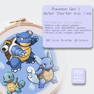 Pokémon Starters Generation 1 Evo Line Cross Stitch Pattern - PDF - Etsy