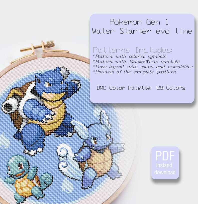 Pokémon Starters Generation 1 Evo Line Cross Stitch Pattern PDF - Etsy