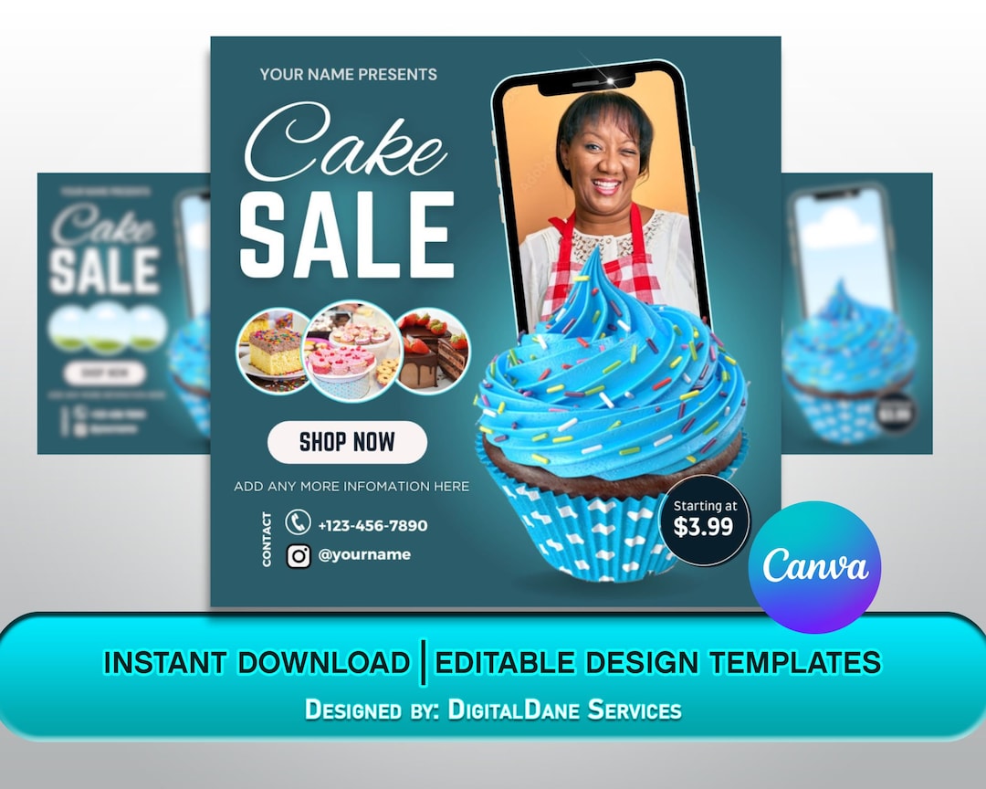 Cake Sale Flyer / DIY Editable Canva Design Template / Cake Bakery AD ...