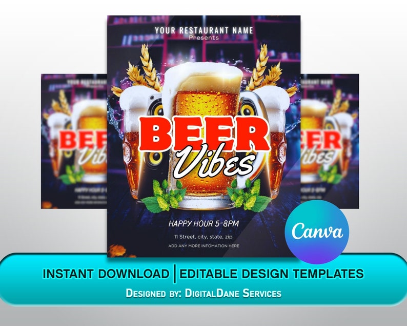Beer Vibes Flyer / Beer Party Flyer / Happy Hour / DIY Editable Canva ...