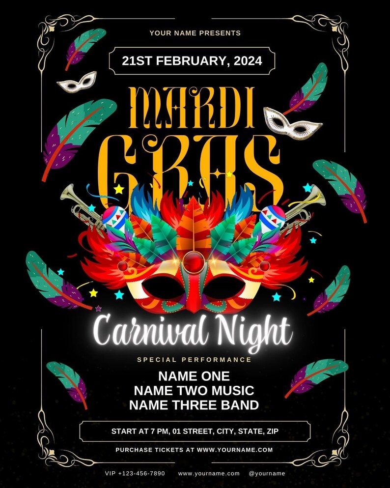 Mardi Gras Flyer / Carnival Night Flyer / DIY Mardi Gras Editable on ...