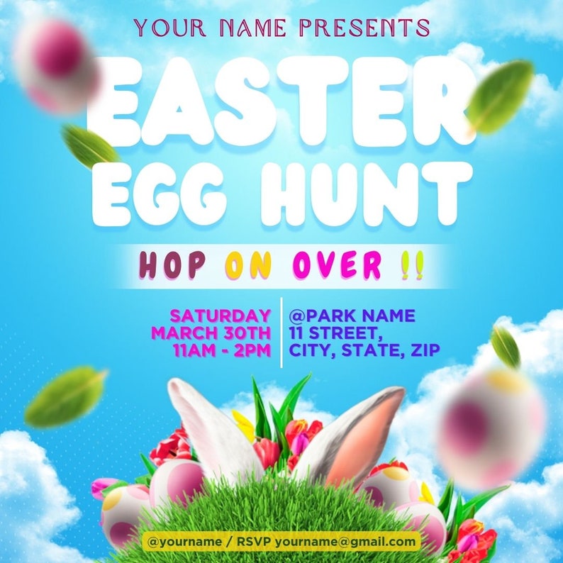 Easter Egg Hunt Invitation Flyer / Hop on Over Easter Bunny Egg Hunt ...