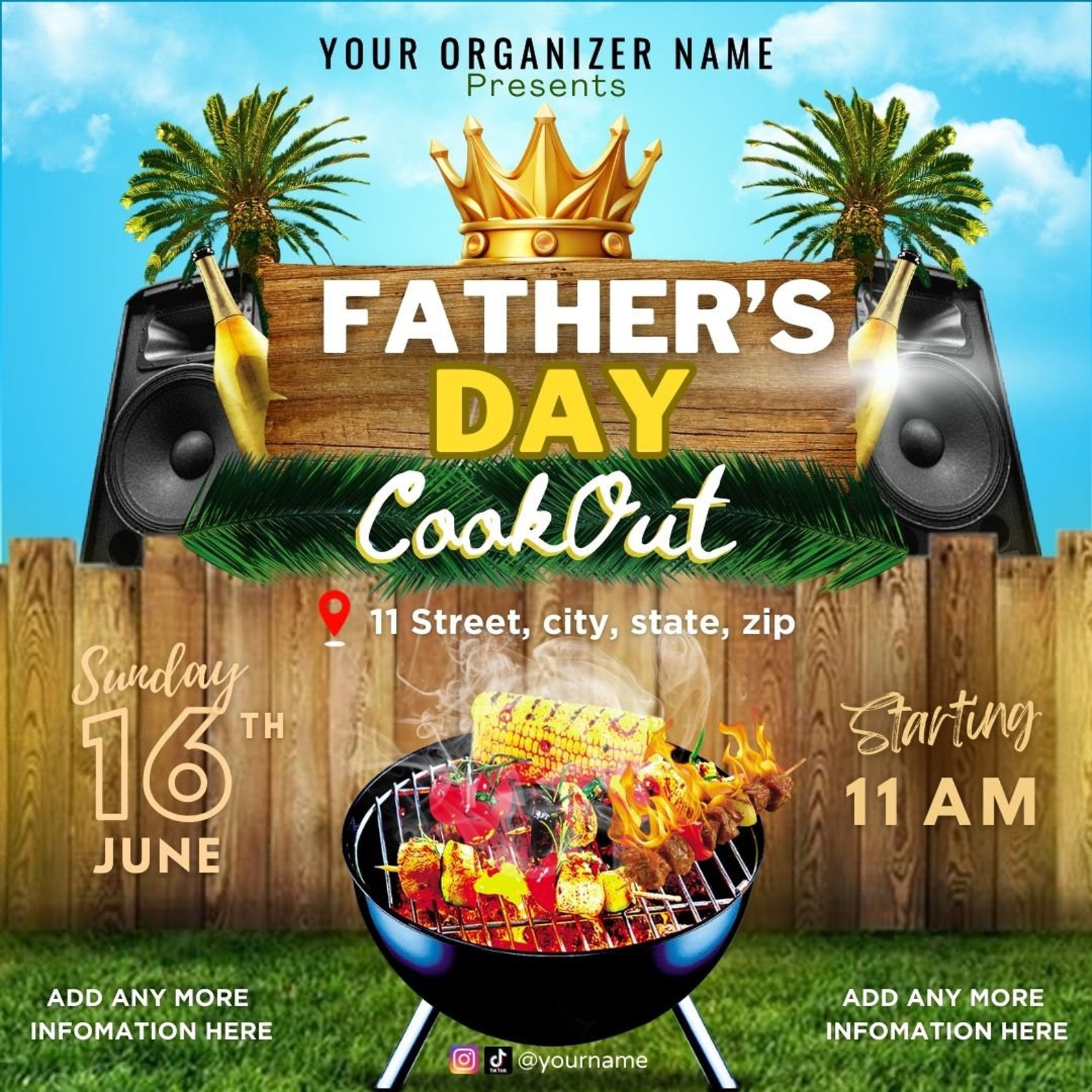 Father's Day Cookout Flyer / BBQ Cookout Design / DIY Fathers Day ...