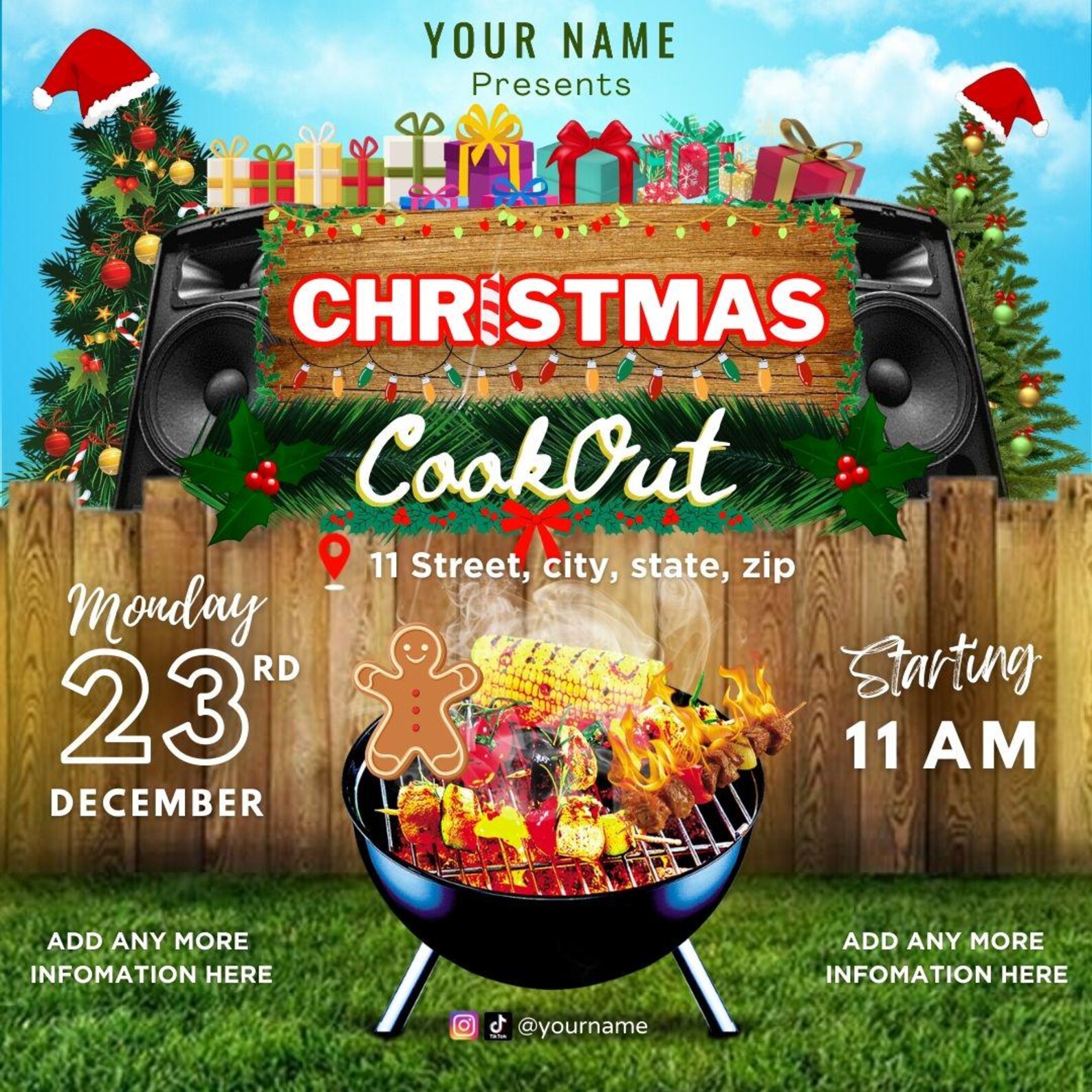 Christmas Cookout Party Flyer / XMAS Backyard BBQ Flyer / DIY Canva ...
