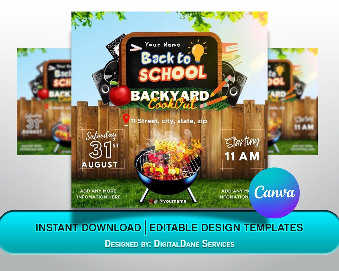 Back to School Backyard Cookout Flyer / Cookout Flyer / End of Summer ...