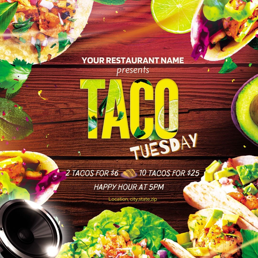 Taco Tuesday Flyer, Editable Taco Tuesday Flyer, Food Business Flyer ...