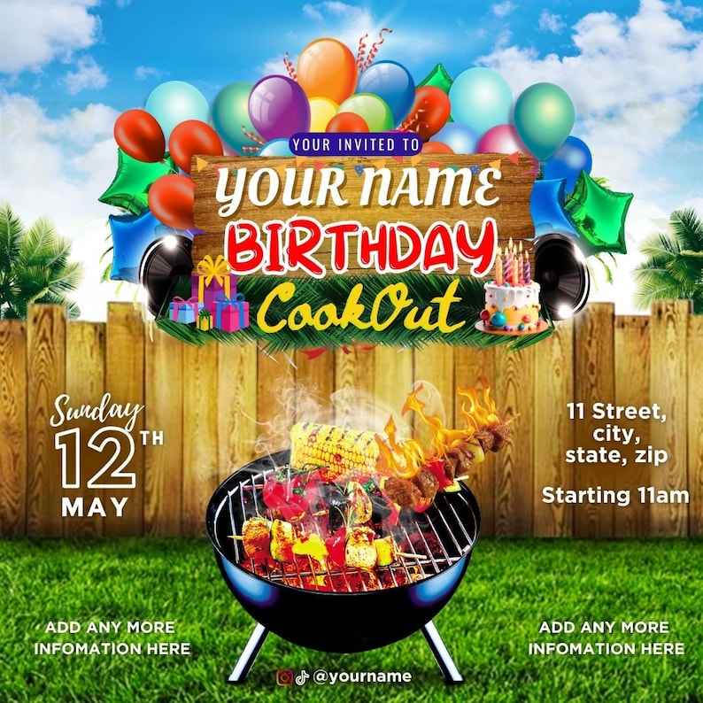 Birthday Cookout Flyer / Backyard Cookout Flyer / DIY Canva Editable ...