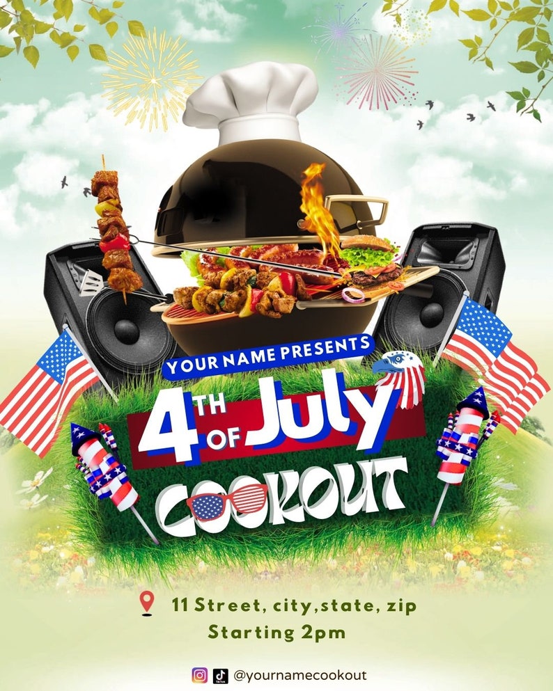 4th of July Cookout Flyer / Independence Day Cookout Flyer / DIY Canva ...