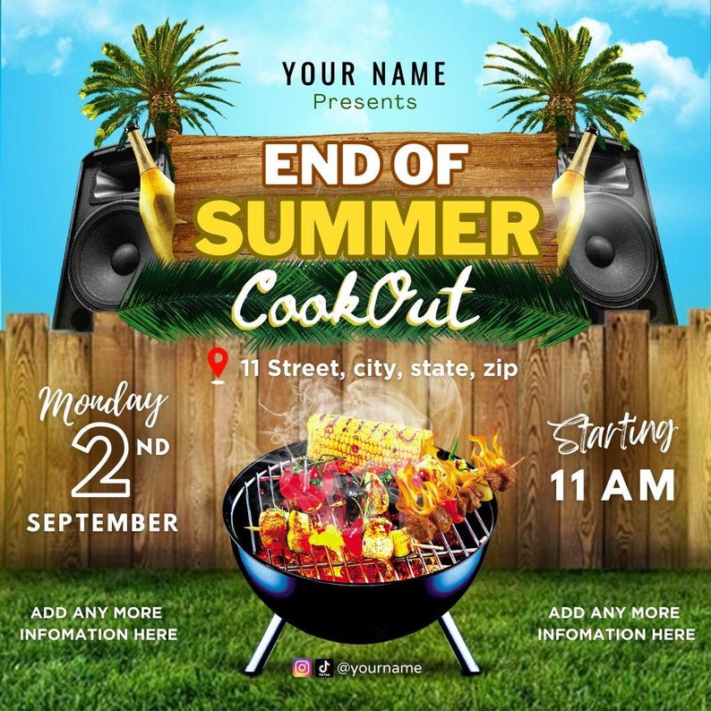 End of Summer Cookout Flyer / Summer Cookout Flyer / DIY Canva Editable ...
