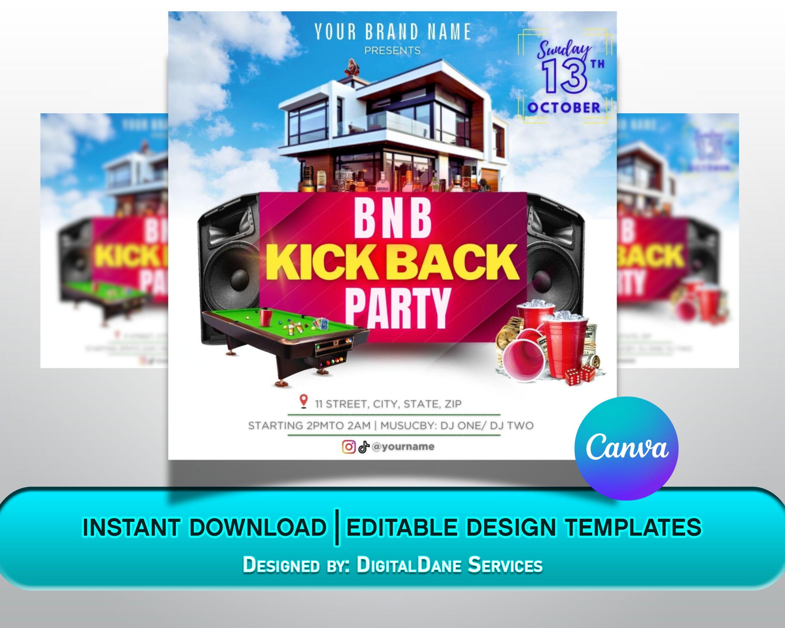 Kickback Flyer / BNB Kickback Party Flyer / DIY Canva Editable Design ...