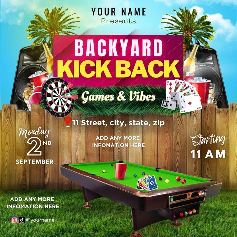 Backyard Kickback Flyer: Games & Vibes, Editable Canva Template ...