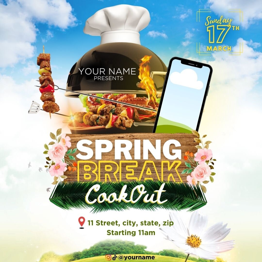 Spring Break Cookout Flyer / Cook Out Flyer / DIY Spring Break Canva ...