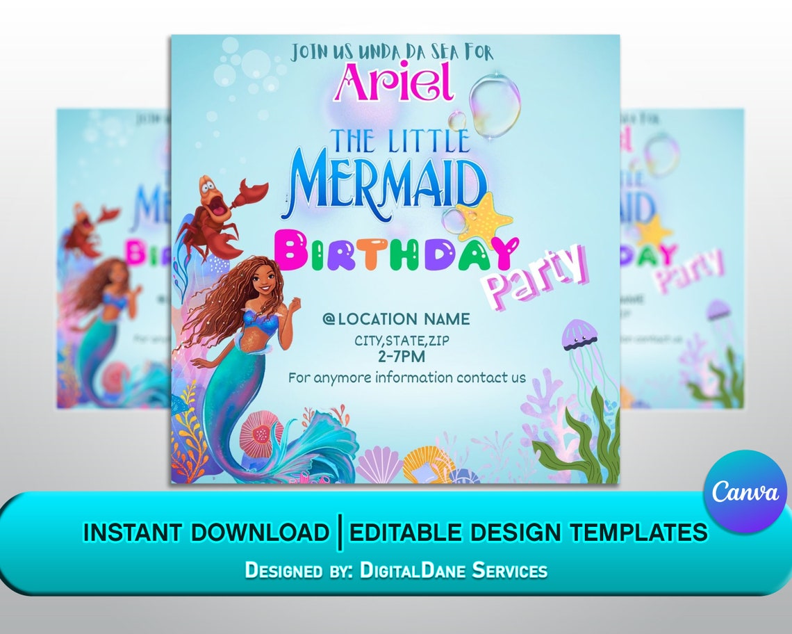 Little Mermaid Birthday Party Flyer: African American Design (canva ...