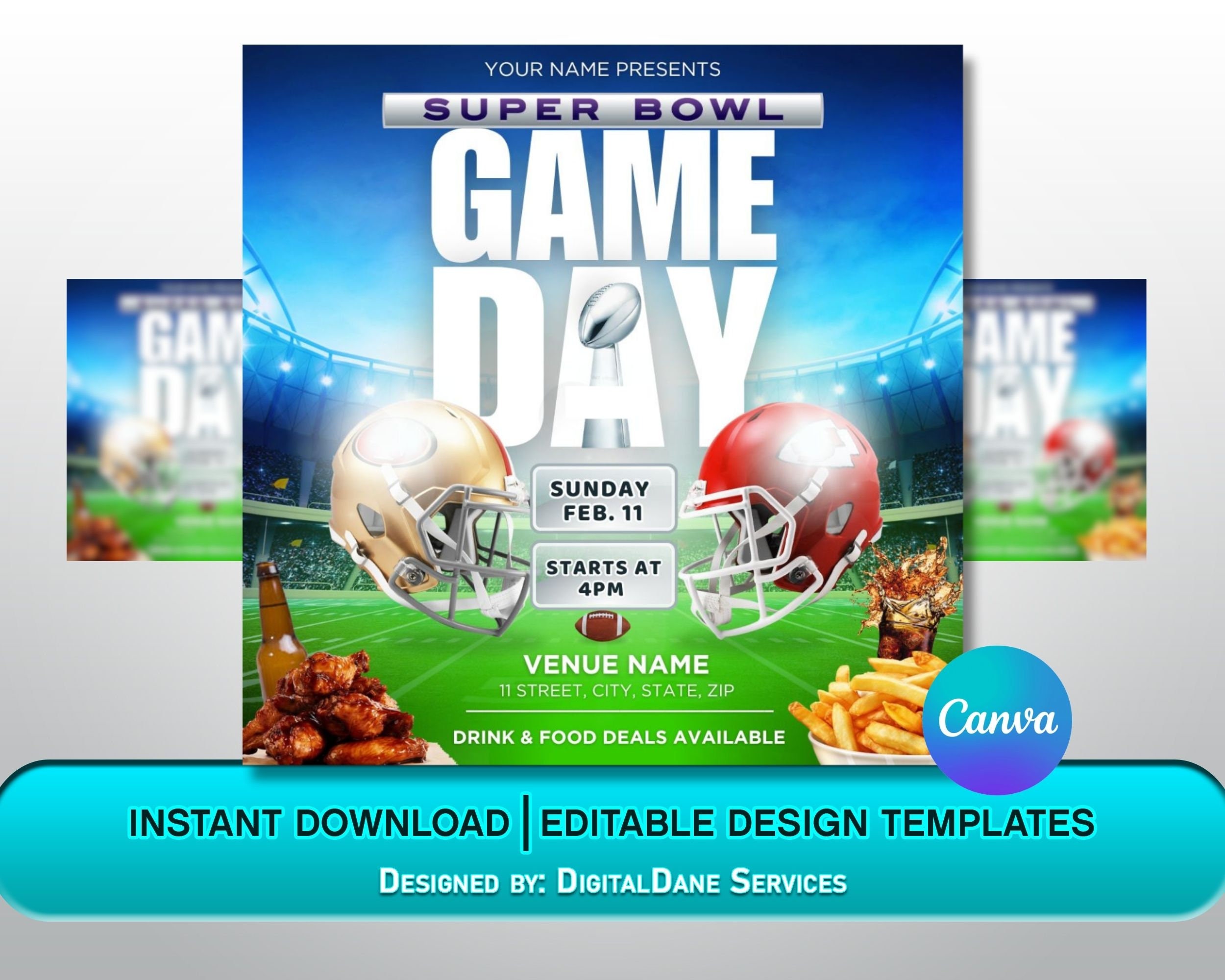 Game Day Flyer / Super Bowl Flyer / Football Flyer / Sports Bar or ...