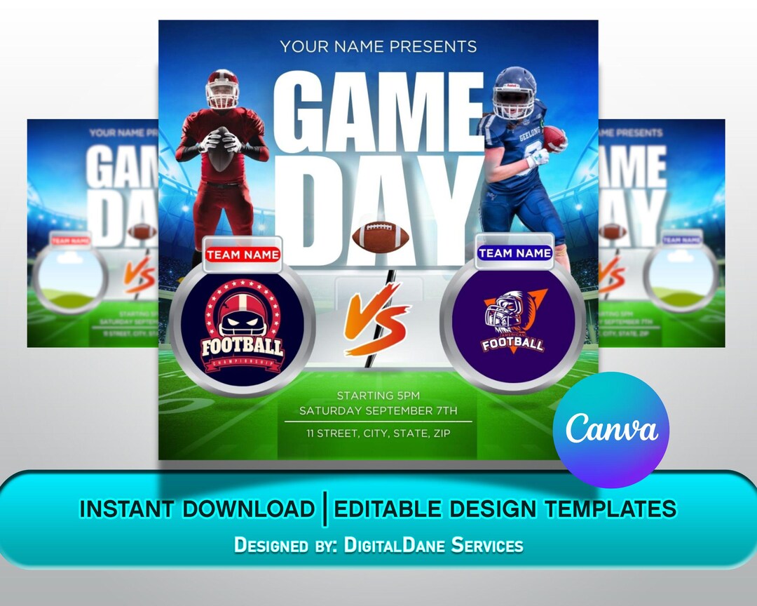 Football Game Day Flyer: DIY Canva Template (1080x1080px) (digital ...
