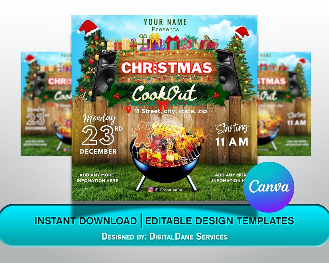 Christmas Cookout Party Flyer / XMAS Backyard BBQ Flyer / DIY Canva ...