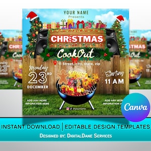 Christmas Cookout Party Flyer / XMAS Backyard BBQ Flyer / DIY Canva ...
