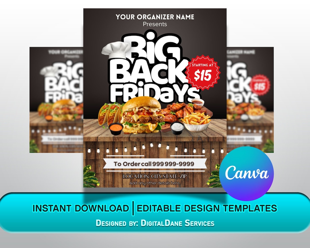 BIG Back Fridays Flyer / Big Back Day Flyer / Restaurant Promo Day Eats ...
