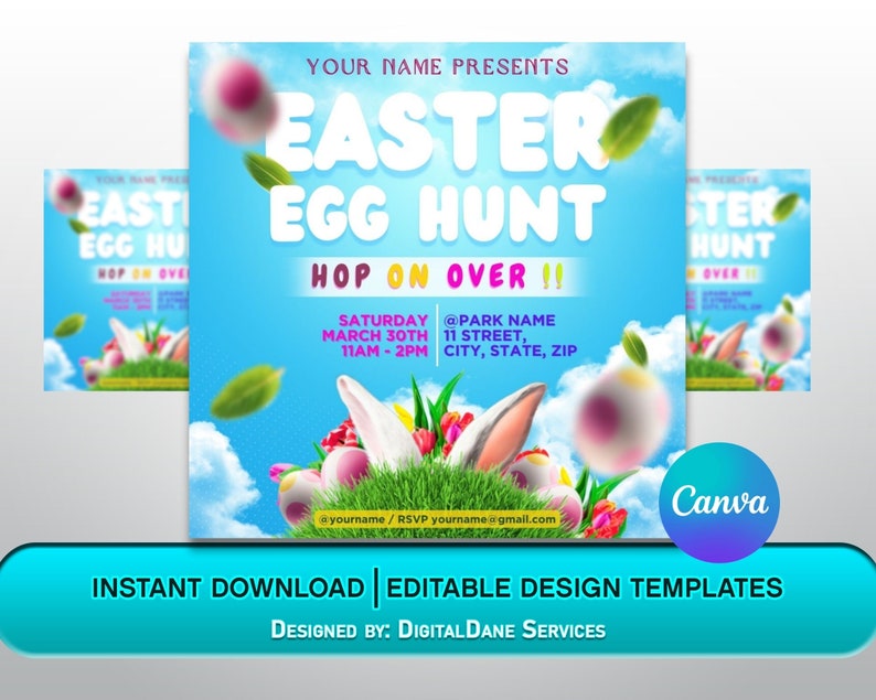 Easter Egg Hunt Invitation Flyer / Hop on Over Easter Bunny Egg Hunt ...