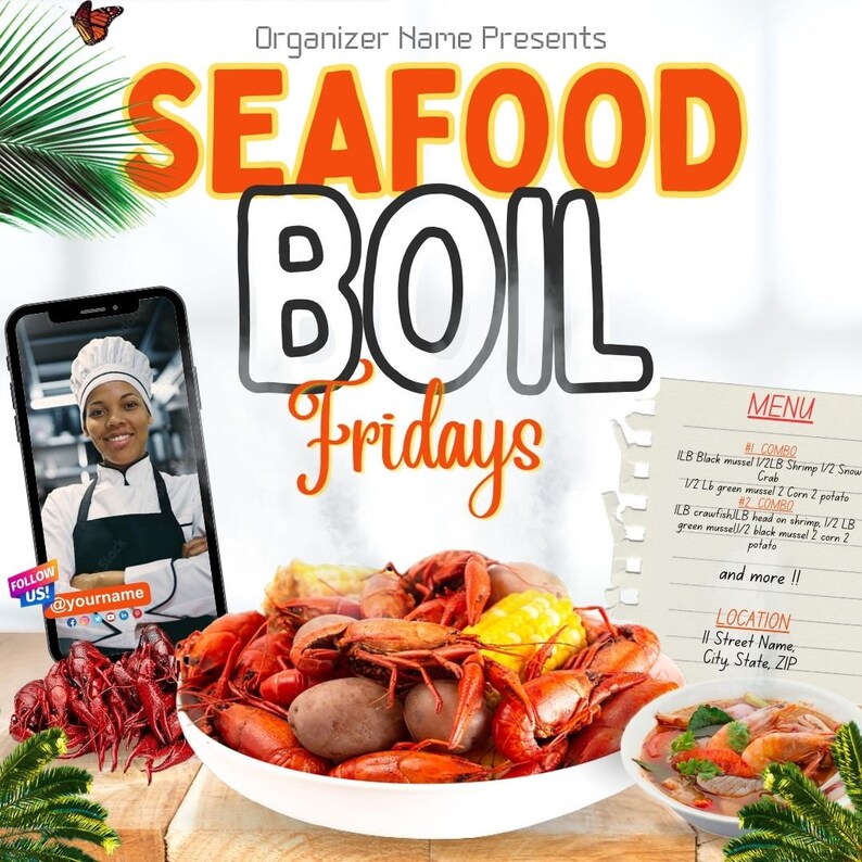 Seafood Boil Fridays Flyer: Chef Canva Template (digital Download) - Etsy